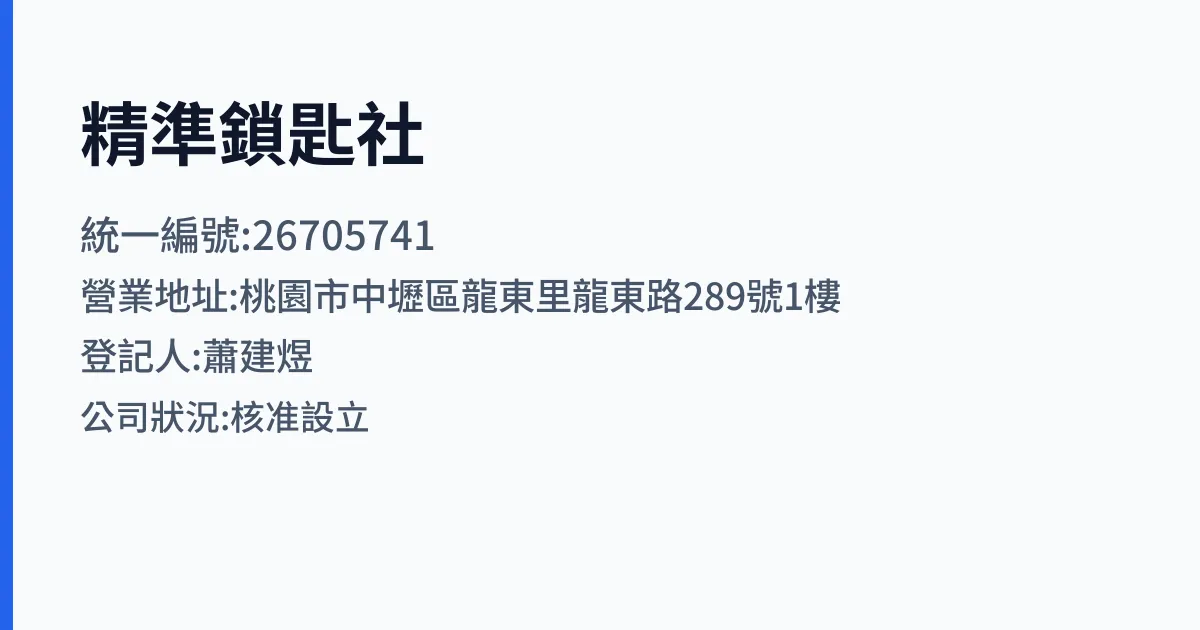 精準鎖匙社 - 統編 26705741(桃園市) 公司登記資料與營業項目詳細圖表