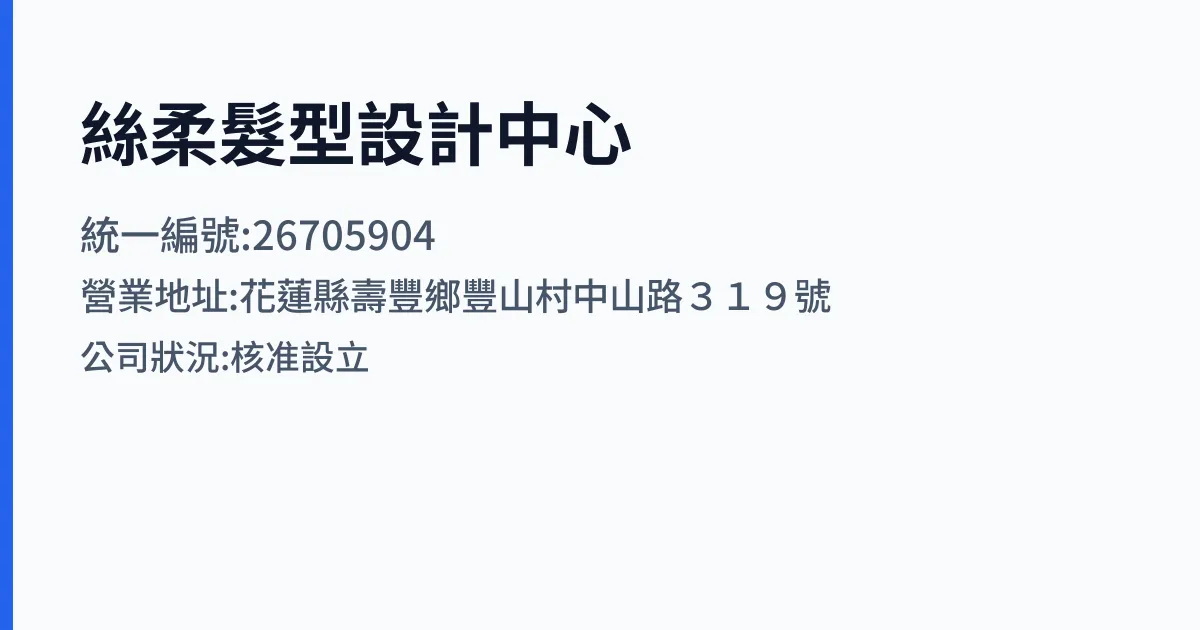 絲柔髮型設計中心 - 統編 26705904(花蓮縣) 公司登記資料與營業項目詳細圖表