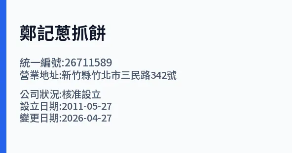 鄭記蔥抓餅的照片-統編 26711589(新竹縣) 公司登記資料與營業項目詳細圖表