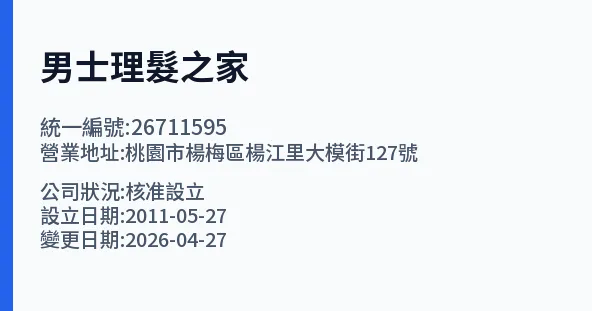男士理髮之家的照片-統編 26711595(桃園市) 公司登記資料與營業項目詳細圖表
