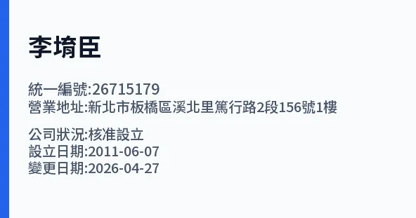 李堉臣的照片-統編 26715179(新北市) 公司登記資料與營業項目詳細圖表