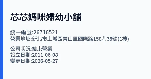 芯芯媽咪婦幼小舖的照片-統編 26716521(新北市) 公司登記資料與營業項目詳細圖表