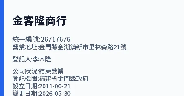 金客隆商行的照片-統編 26717676(金門縣) 公司登記資料與營業項目詳細圖表