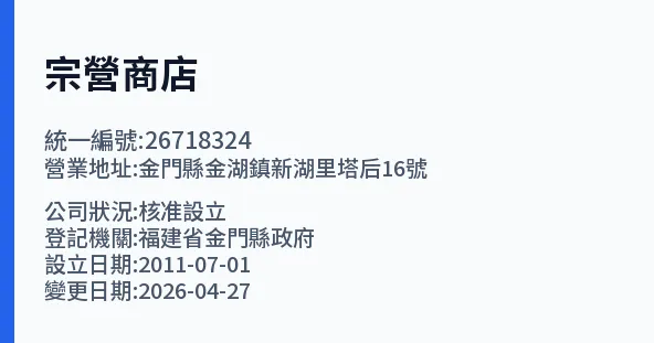宗營商店的照片-統編 26718324(金門縣) 公司登記資料與營業項目詳細圖表