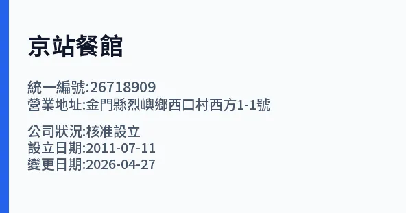 京站餐館的照片-統編 26718909(金門縣) 公司登記資料與營業項目詳細圖表