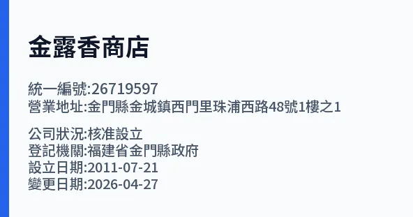 金露香商店的照片-統編 26719597(金門縣) 公司登記資料與營業項目詳細圖表