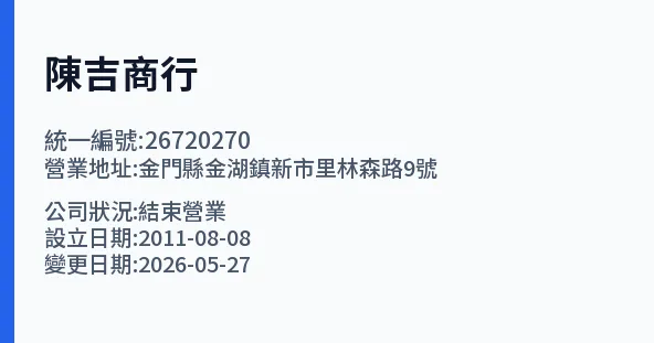陳吉商行的照片-統編 26720270(金門縣) 公司登記資料與營業項目詳細圖表