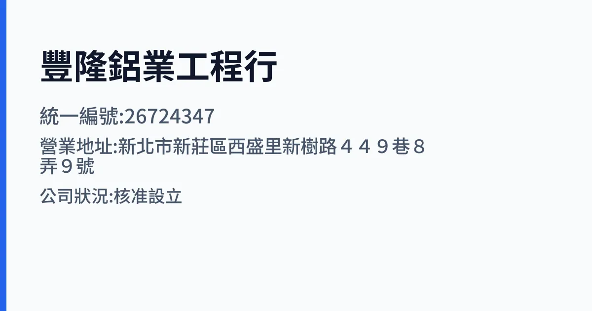 豐隆鋁業工程行 - 統編 26724347(新北市) 公司登記資料與營業項目詳細圖表