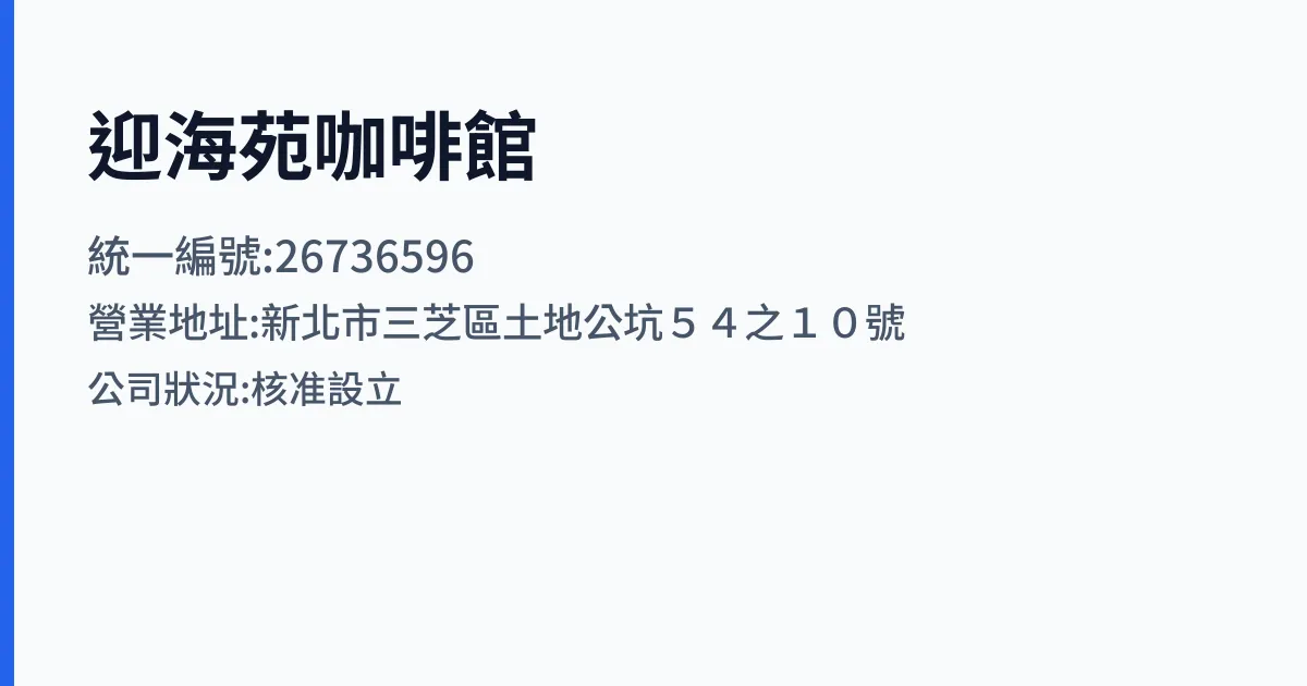 迎海苑咖啡館 - 統編 26736596(新北市) 公司登記資料與營業項目詳細圖表