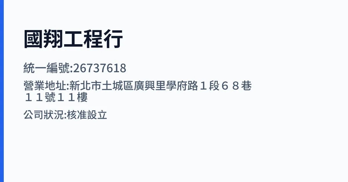 國翔工程行 - 統編 26737618(新北市) 公司登記資料與營業項目詳細圖表