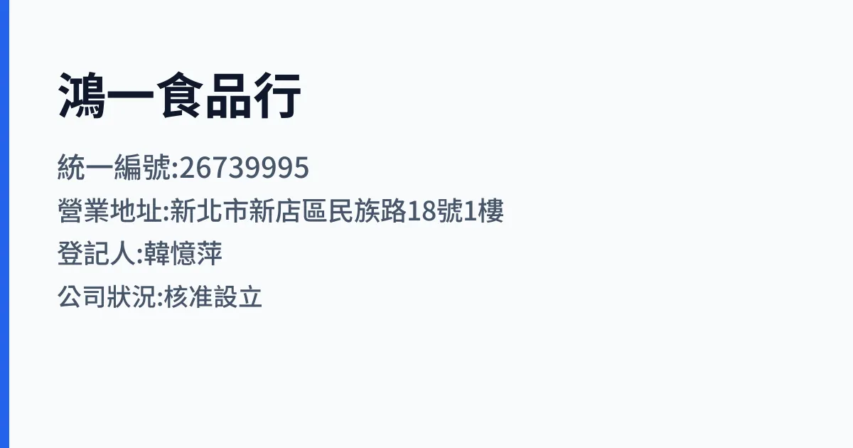 鴻一食品行 - 統編 26739995(新北市) 公司登記資料與營業項目詳細圖表