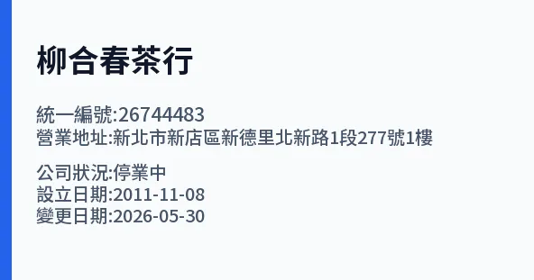 柳合春茶行的照片-統編 26744483(新北市) 公司登記資料與營業項目詳細圖表