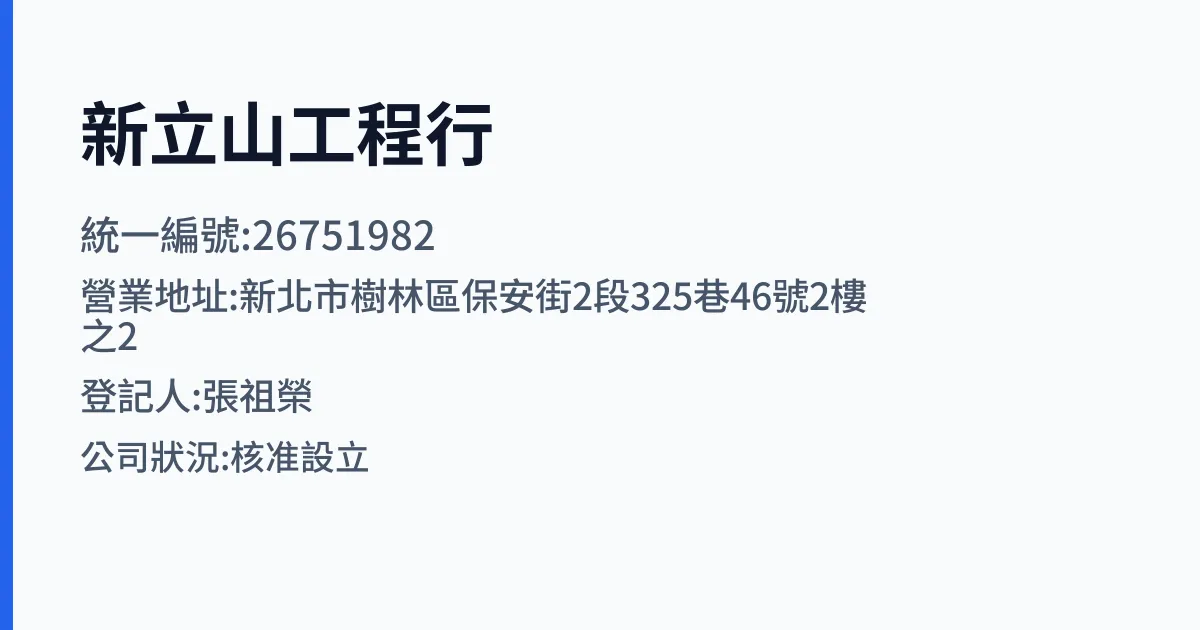 新立山工程行 - 統編 26751982(新北市) 公司登記資料與營業項目詳細圖表