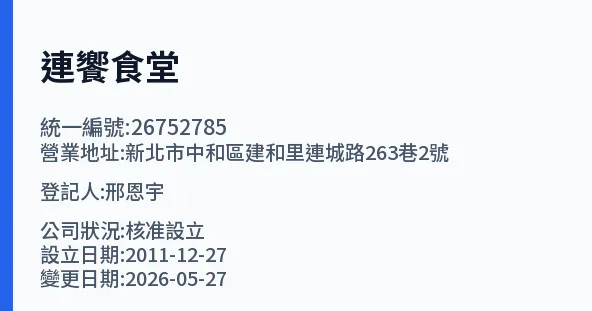 連饗食堂的照片-統編 26752785(新北市) 公司登記資料與營業項目詳細圖表