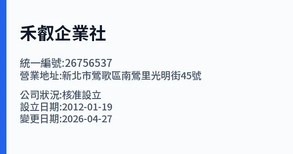 禾叡企業社的照片-統編 26756537(新北市) 公司登記資料與營業項目詳細圖表
