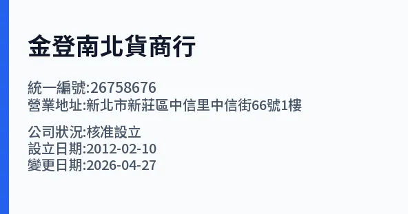 金登南北貨商行的照片-統編 26758676(新北市) 公司登記資料與營業項目詳細圖表