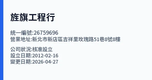 旌旗工程行的照片-統編 26759696(新北市) 公司登記資料與營業項目詳細圖表