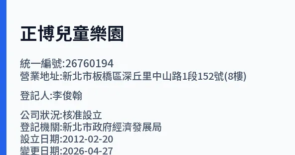 正博兒童樂園的照片-統編 26760194(新北市) 公司登記資料與營業項目詳細圖表