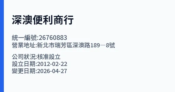 深澳便利商行的照片-統編 26760883(新北市) 公司登記資料與營業項目詳細圖表
