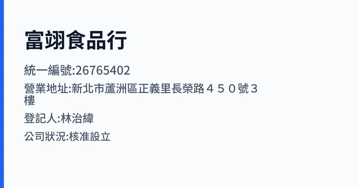 富翊食品行 - 統編 26765402（新北市） 公司登記資料與營業項目詳細圖表