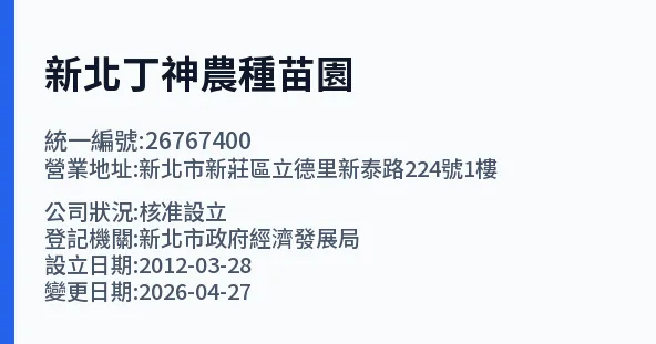新北丁神農種苗園的照片-統編 26767400(新北市) 公司登記資料與營業項目詳細圖表