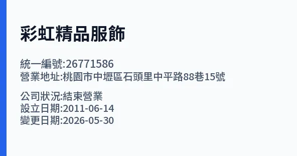 彩虹精品服飾的照片-統編 26771586(桃園市) 公司登記資料與營業項目詳細圖表