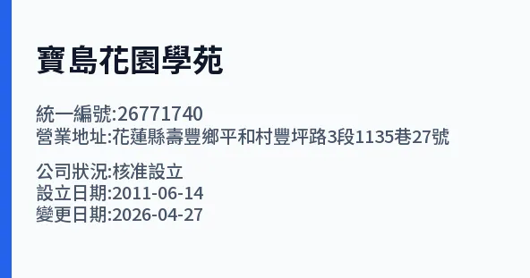 寶島花園學苑的照片-統編 26771740(花蓮縣) 公司登記資料與營業項目詳細圖表
