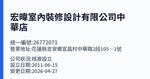 宏暐室內裝修設計有限公司中華店的照片-統編 26772071(花蓮縣) 公司登記資料與營業項目詳細圖表