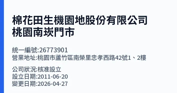 棉花田生機園地股份有限公司桃園南崁門市的照片-統編 26773901(桃園市) 公司登記資料與營業項目詳細圖表