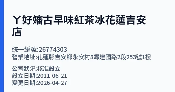 ㄚ好嬸古早味紅茶冰花蓮吉安店的照片-統編 26774303(花蓮縣) 公司登記資料與營業項目詳細圖表