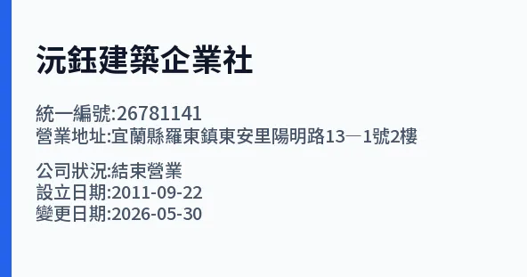 沅鈺建築企業社的照片-統編 26781141(宜蘭縣) 公司登記資料與營業項目詳細圖表