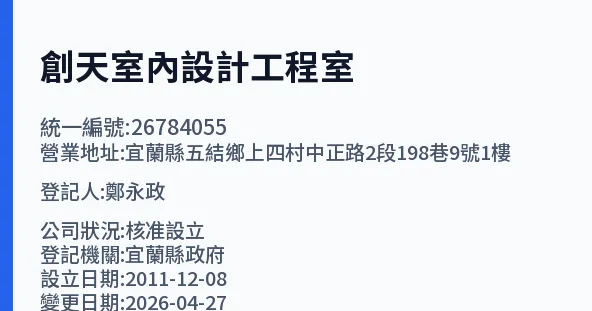 創天室內設計工程室的照片-統編 26784055(宜蘭縣) 公司登記資料與營業項目詳細圖表