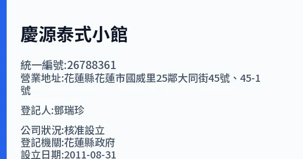 慶源泰式小館的照片-統編 26788361(花蓮縣) 公司登記資料與營業項目詳細圖表