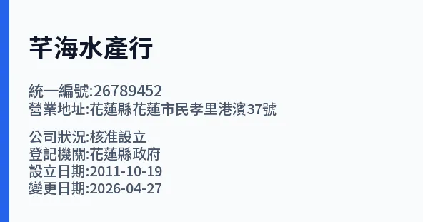 芊海水產行的照片-統編 26789452(花蓮縣) 公司登記資料與營業項目詳細圖表