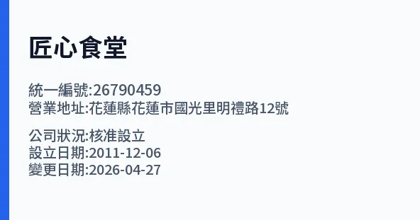 匠心食堂的照片-統編 26790459(花蓮縣) 公司登記資料與營業項目詳細圖表