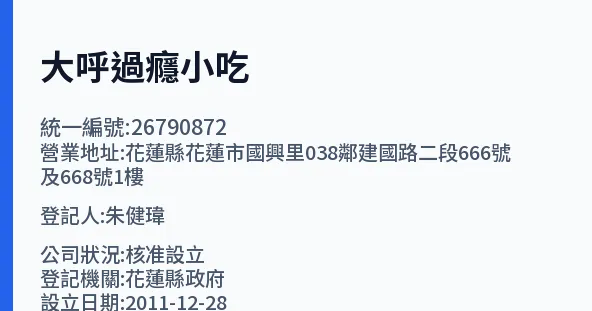 大呼過癮小吃的照片-統編 26790872(花蓮縣) 公司登記資料與營業項目詳細圖表