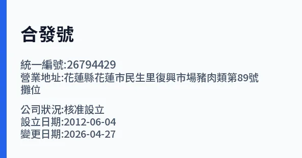 合發號的照片-統編 26794429(花蓮縣) 公司登記資料與營業項目詳細圖表