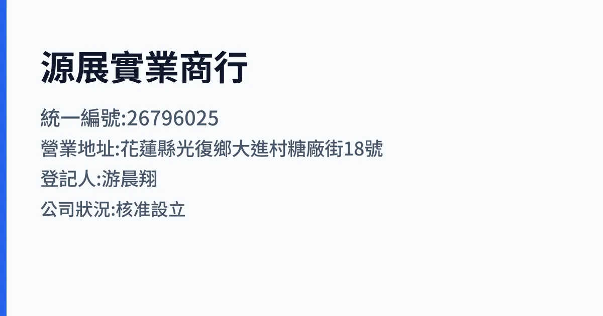 源展實業商行 - 統編 26796025(花蓮縣) 公司登記資料與營業項目詳細圖表