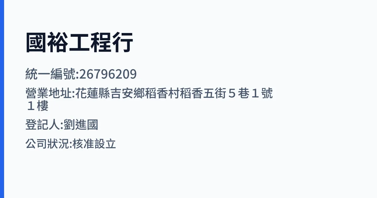 國裕工程行 - 統編 26796209(花蓮縣) 公司登記資料與營業項目詳細圖表