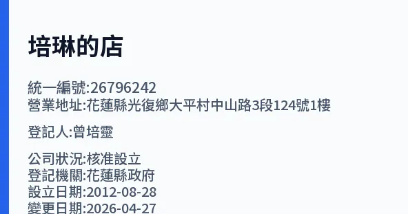 培琳的店的照片-統編 26796242(花蓮縣) 公司登記資料與營業項目詳細圖表