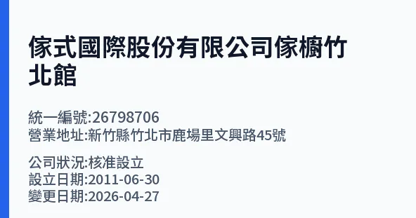 傢式國際股份有限公司傢櫥竹北館的照片-統編 26798706(新竹縣) 公司登記資料與營業項目詳細圖表