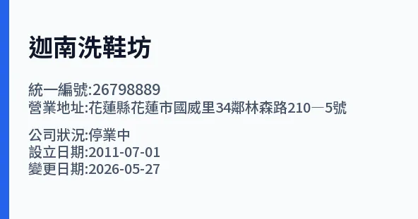 迦南洗鞋坊的照片-統編 26798889(花蓮縣) 公司登記資料與營業項目詳細圖表