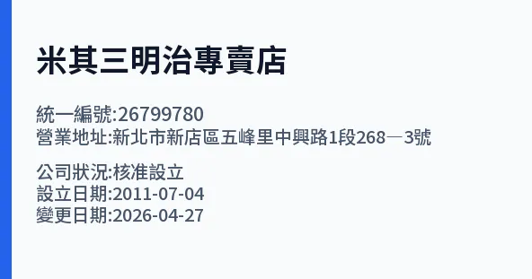 米其三明治專賣店的照片-統編 26799780(新北市) 公司登記資料與營業項目詳細圖表