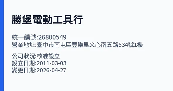 勝堡電動工具行的照片-統編 26800549(臺中市) 公司登記資料與營業項目詳細圖表