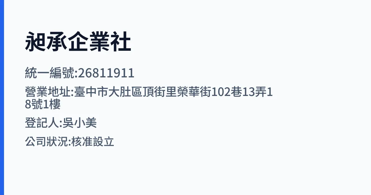 昶承企業社 - 統編 26811911(臺中市) 公司登記資料與營業項目詳細圖表
