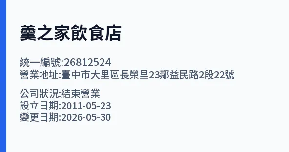 羹之家飲食店的照片-統編 26812524(臺中市) 公司登記資料與營業項目詳細圖表
