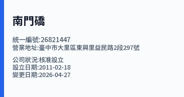 南門礄的照片-統編 26821447(臺中市) 公司登記資料與營業項目詳細圖表