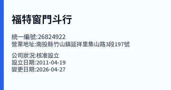 福特窗門斗行的照片-統編 26824922(南投縣) 公司登記資料與營業項目詳細圖表
