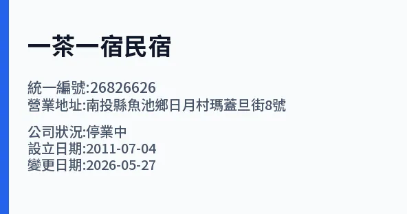 一茶一宿民宿的照片-統編 26826626(南投縣) 公司登記資料與營業項目詳細圖表