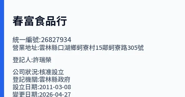 春富食品行的照片-統編 26827934(雲林縣) 公司登記資料與營業項目詳細圖表